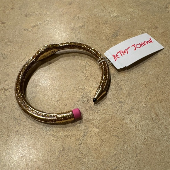 Betsey Johnson | Jewelry | Betsey Johnson Back To School Gold Glitter Pencil Bangle Bracelet ...